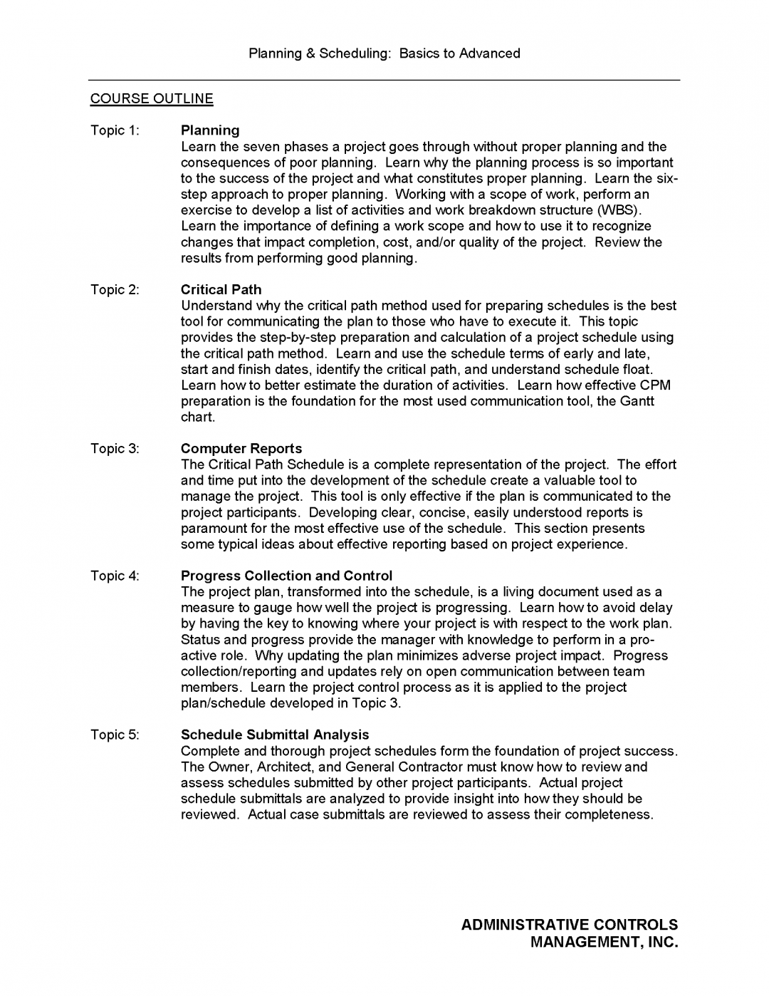 Planning & Scheduling Basics To Advanced – 2 Day | Administrative ...